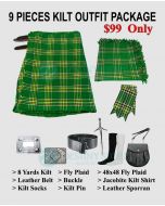 9 Pieces Irish National Tartan Kilt Outfit