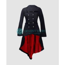 Ladies Waterfall Hemline Red Lining Coat