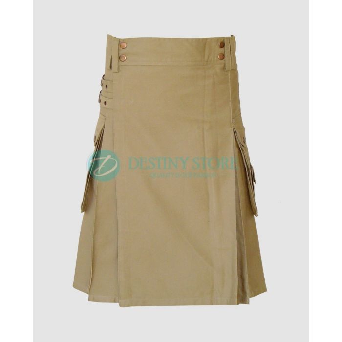 Men Khaki Utility Modern Work Kilt