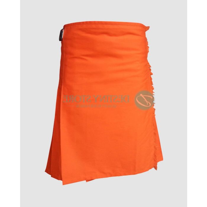 Men Scottish Style Orange Utility Kilt