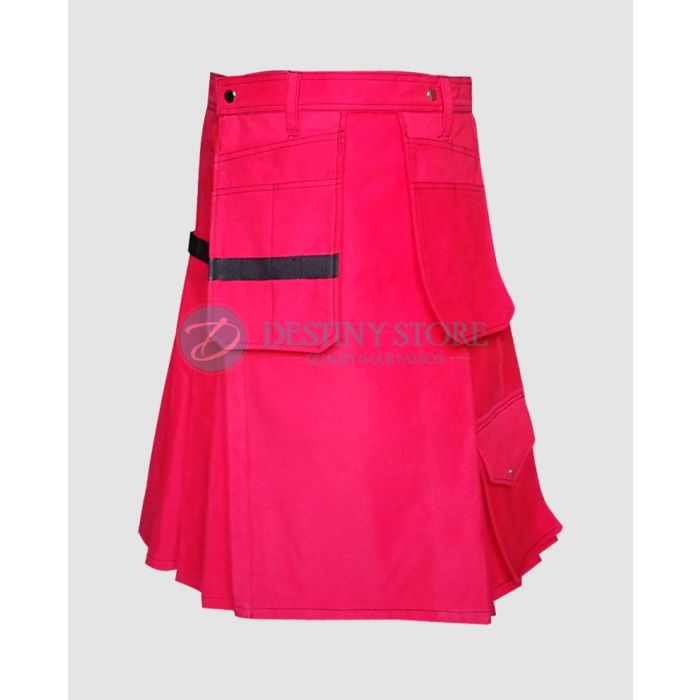 Men Working Modern Red Utility Kilt
