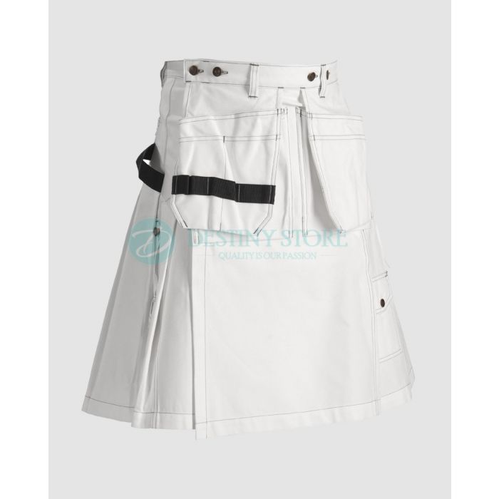 Men Working Modern White Utility Kilt