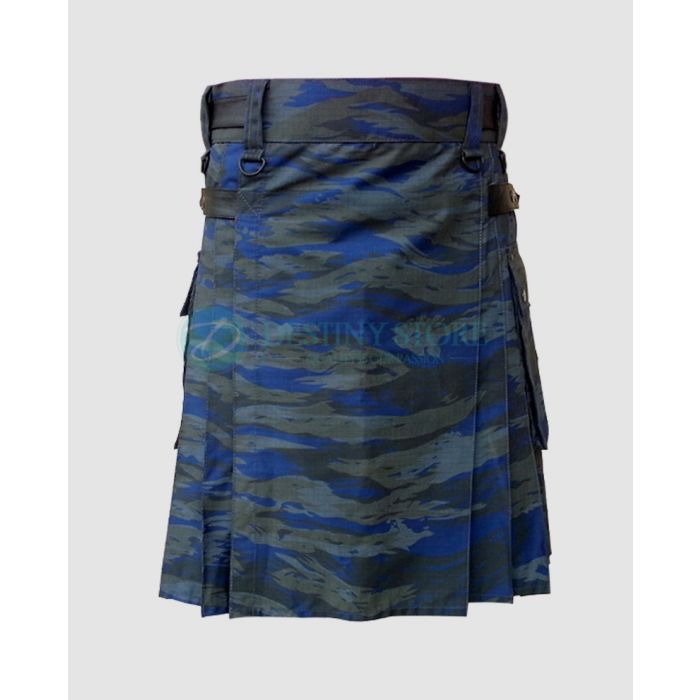 Blue Tiger Stripe Camo Fashion Kilt